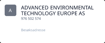 ADVANCED ENVIRONMENTAL TECHNOLOGY EUROPE AS • 976502574