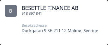 BESETTLE FINANCE AB • 918397841 • Se-211 12 malmø
