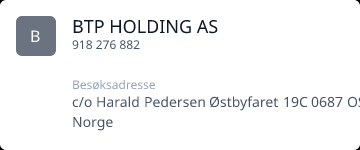 BTP HOLDING AS • 918276882 • Oslo